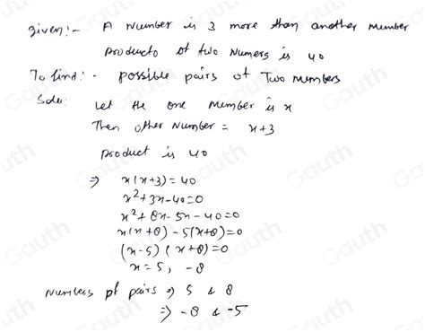 Solved A Number Is 3 More Than Another Number And The Product Of These