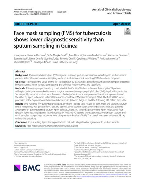 face mask sampling fms for tuberculosis shows lower diagnostic