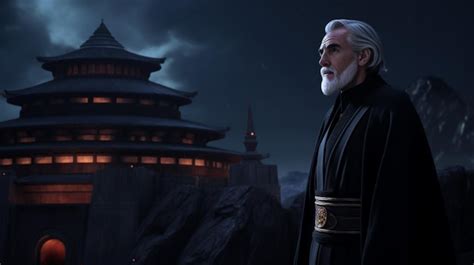 Premium Photo Count Dooku Standing In Front Of A Black Scary Treegenerative Ai