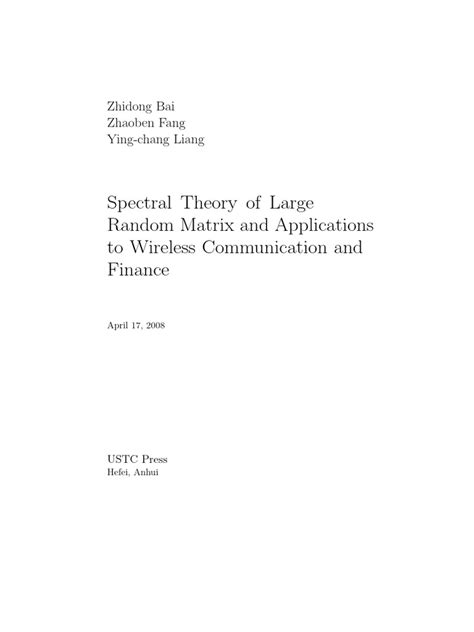 Spectral Theory And Application Pdf Option Finance Modern Portfolio Theory