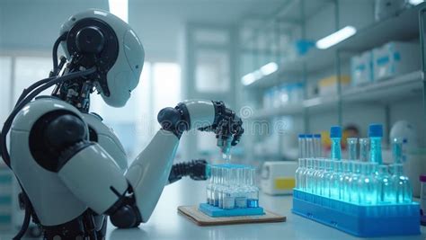 Advanced Lab Robot Conducting Precise Experiments With Test Tubes In Sterile Environment Stock