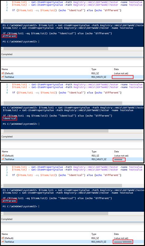 Powershell Compare Variables Containing REG MULTI SZ Registry Value