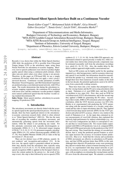 Pdf Ultrasound Based Silent Speech Interface Built On A Continuous Vocoder