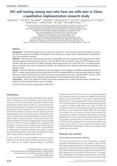 Pdf Hiv Self Testing Among Men Who Have Sex With Men In China A Qualitative Implementation