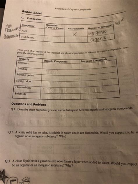 Solved Properties Of Organic Compounds Report Sheet C Combustion Non 1 Answer