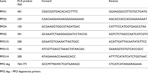 Pcr Product Size And Pcr Primer Pairs Used To Amplify Ppo Genes