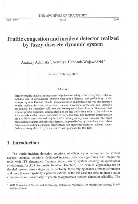 Pdf Traffic Congestion And Incident Detector Realized By Fuzzy