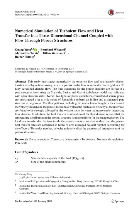Pdf Numerical Simulation Of Turbulent Flow And Heat Transfer In A