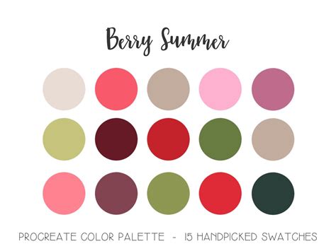 Bold Red Green Color Palette Procreate Swatches Shades Of Pink Red Green Brown Raspberry Hex