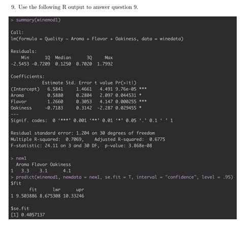 9 Use The Following R Output To Answer Question 9