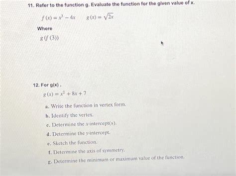 Solved 11. Refer to the function g. Evaluate the function | Chegg.com