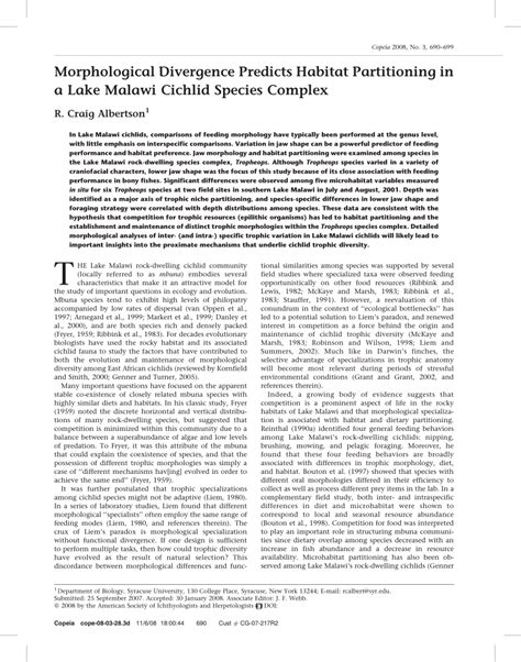 Pdf Morphological Divergence Predicts Habitat Partitioning In A Lake