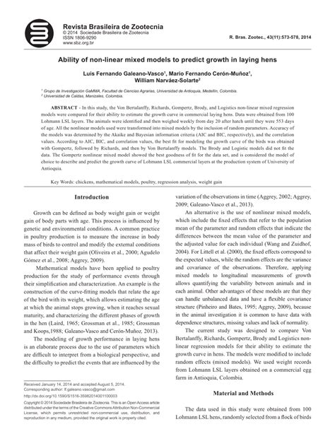 Pdf Ability Of Non Linear Mixed Models To Predict Growth In Laying Hens