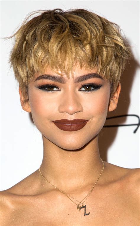 Zendaya Rocks Blond Pixie Cut And Black Strapless Dress At Shoe
