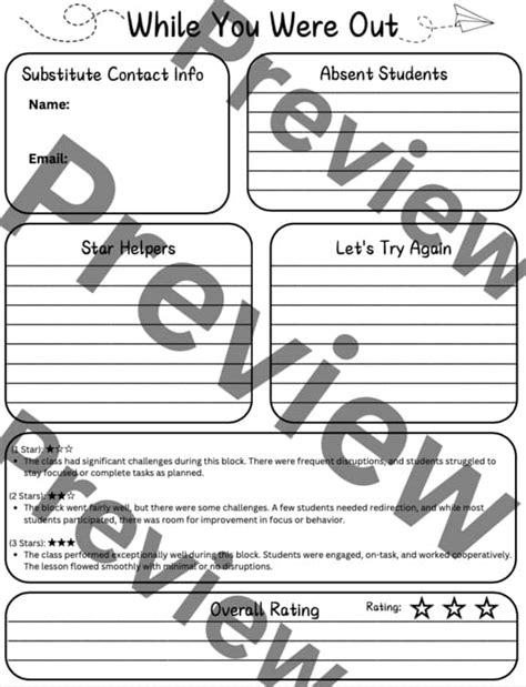 Substitute Teacher Daily Note Template Print And Leave Reflection Sheet