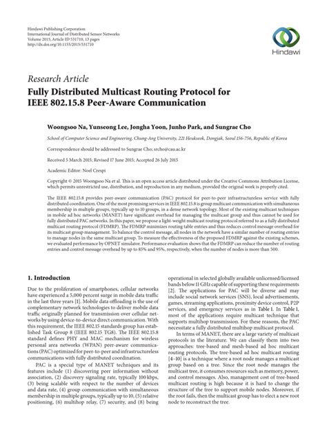 Pdf Fully Distributed Multicast Routing Protocol For Ieee 802 15 8