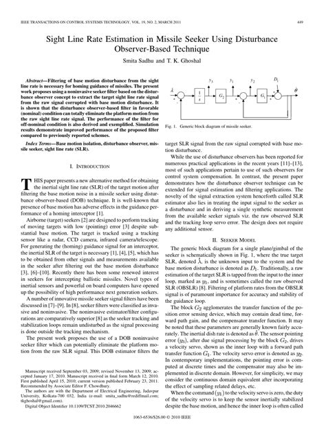 Pdf Sight Line Rate Estimation In Missile Seeker Using Disturbance Observer Based Technique