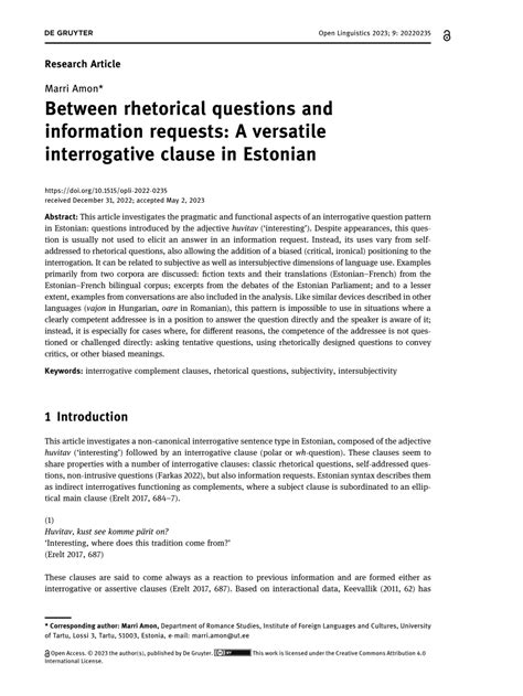 Pdf Between Rhetorical Questions And Information Requests A