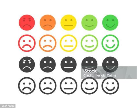 피드백 벡터 개념입니다 차수 만족도 평가의 수준입니다 우수한 좋은 보통 나쁜 끔찍한입니다 감정 스마일 Emoji의 형태로 의견 사용자 경험입니다 소비자의 검토입니다 감탄에
