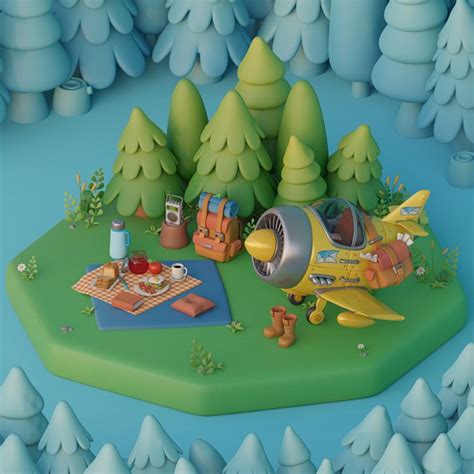 邮递员的静修所”风格化的自然立体模型。 使用blender V290建模和渲染。