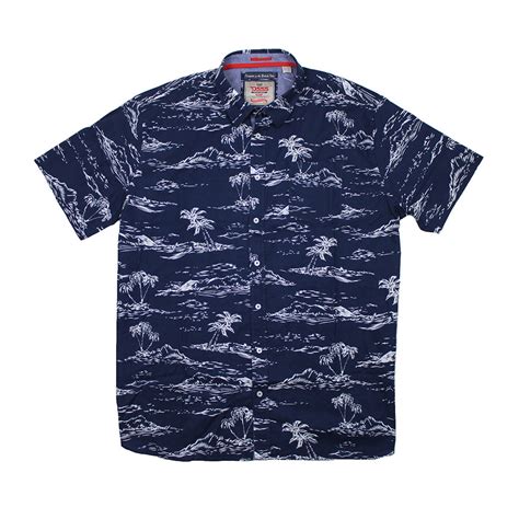 D555 Island Cotton Hawaii Island Print Button Down Collar Shirt D555