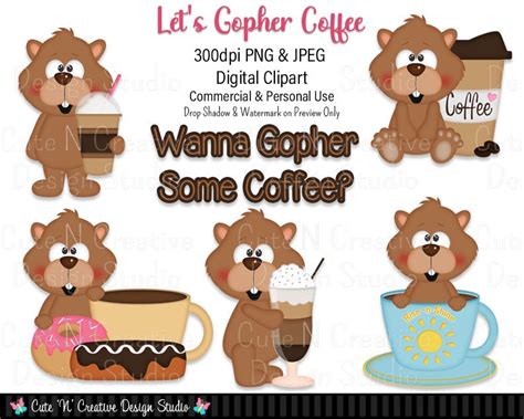 Lets Gopher Coffee Digital Clip Art Set ~ Graphics Kristi W Designs