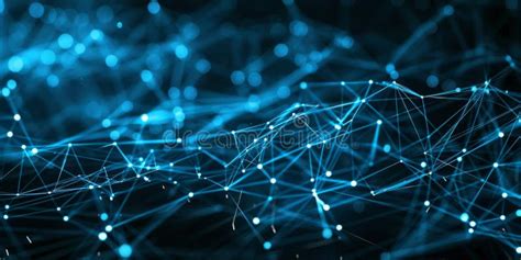 Abstract High Tech Blue Glowing Lines With Dots And Plexus Triangles