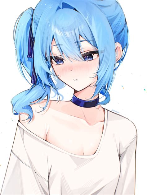 Safebooru Absurdres Blue Choker Blue Eyes Blue Hair Breasts Choker