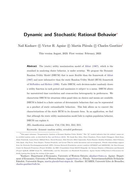 Pdf Dynamic And Stochastic Rational Behavior