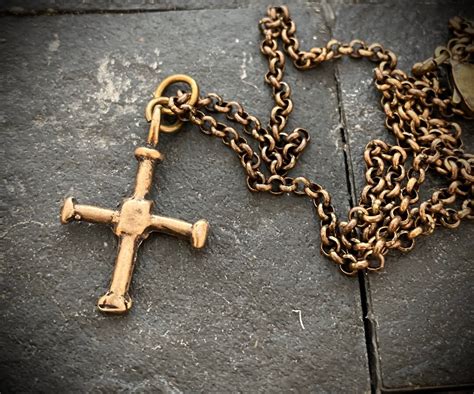 Small Cross Antiqued Solid Bronze Mens Necklace Ancient Viking Cross