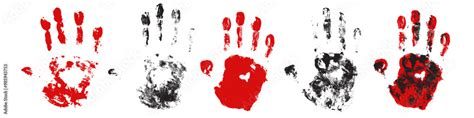 Set Of Human Palm Prints In Blood And Ink Crime Story Collage Investigation And Court Medical