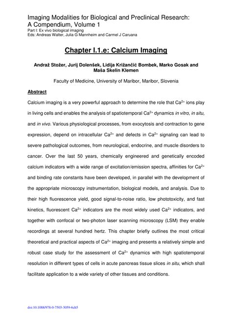 Pdf Calcium Imaging