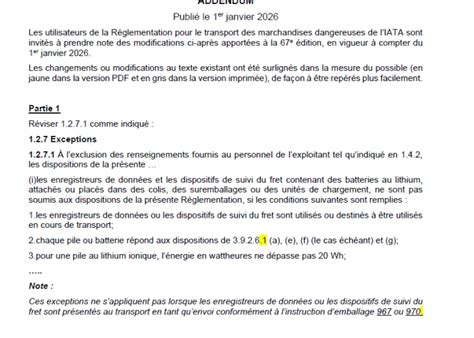 Addendum Iata Dgr 67ème Edition Du 01 01 2026 Amiéditions