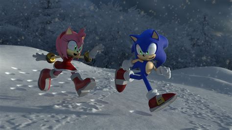 [3d Render] Sonic And Amy Having Fun In The Snow R Sonicthehedgehog
