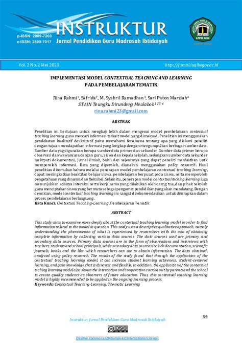 Pdf Implementasi Model Contextual Teaching And Learning Pada Pembelajaran Tematik