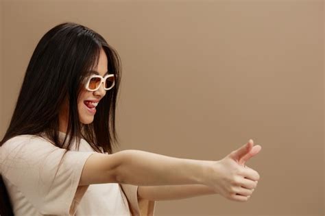 Premium Photo Young Woman Attractive Look Charmin Dark Glasses In A