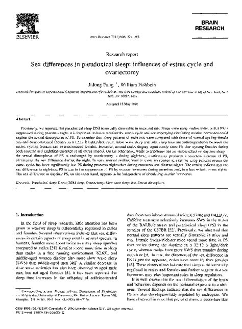 Pdf Sex Differences In Paradoxical Sleep Influences Of Estrus Cycle