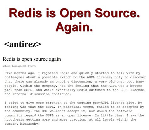 Redis Is Open Source Again Redis Has Returned To An Open Source License Agplv3 Additionally