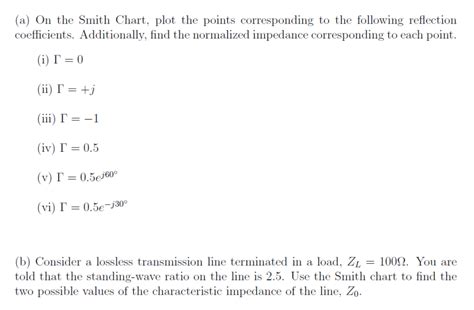 Solved A On The Smith Chart Plot The Points Corresponding