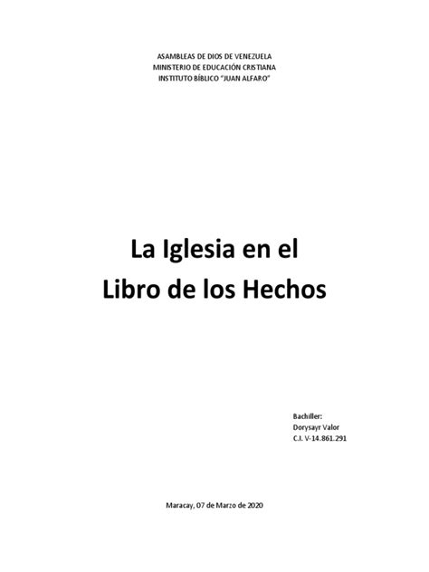 La Iglesia En El Libro De Los Hechos Pdf