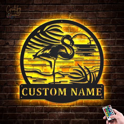 Flamingo Bird Metal Sign Led Lights V2 Custom Flamingo Wall Art