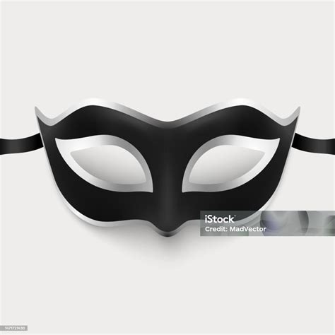 벡터 3d 현실적인 검정색과 은색 카니발 얼굴 마스크가 격리되었습니다 파티용 마스크 가장 근접 촬영 남자 여자를 위한 마스크의 디자인 템플릿입니다 카니발 파티 비밀 영웅
