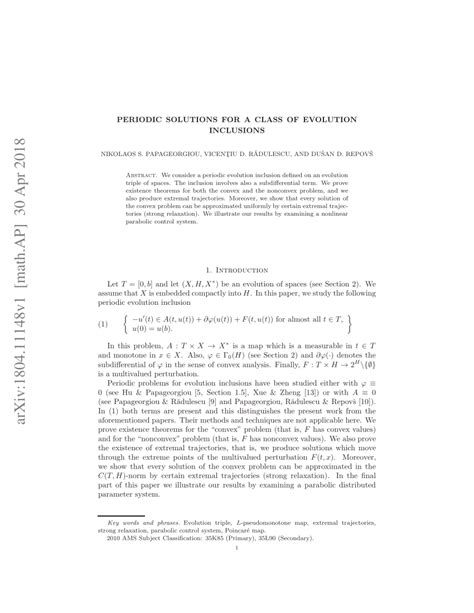 Pdf Periodic Solutions For A Class Of Evolution Inclusions