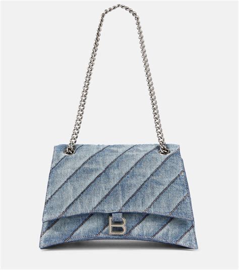 Balenciaga Crush Medium Denim Shoulder Bag In Blue Lyst