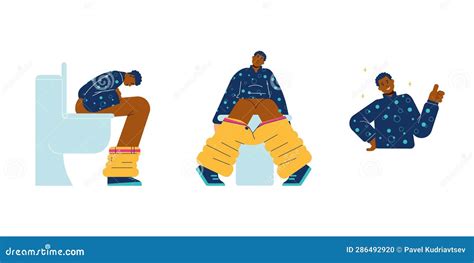 Man During And After Successful Bowel Movement Vector Illustration
