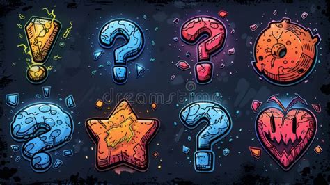 Punctuation Icons Based On Comic Book Style Exclamation Point Question Mark Lightning Bolt