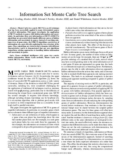 Pdf Information Set Monte Carlo Tree Search