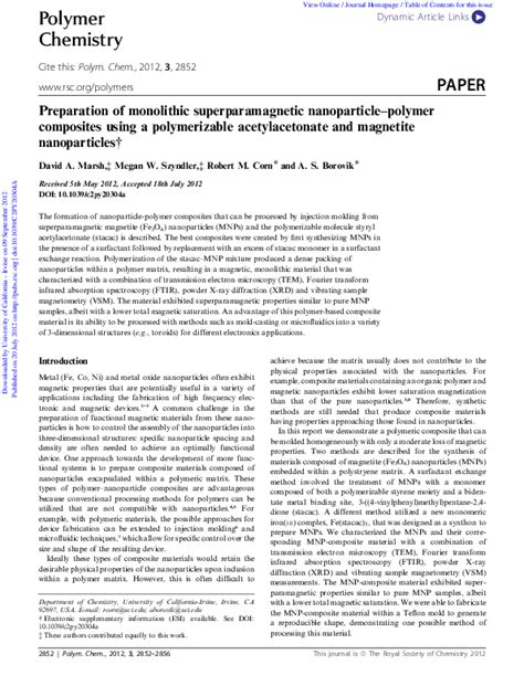 Pdf Preparation Of Monolithic Superparamagnetic Nanoparticlepolymer Composites Using A
