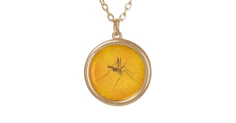 Mosquito In Amber Sap Fossil Replica Prehistoric Gold Plated Necklace Zazzle