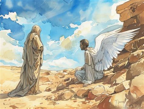 Hagar And Ishmael In The Desert Angel Appearing Ai Generated Stock
